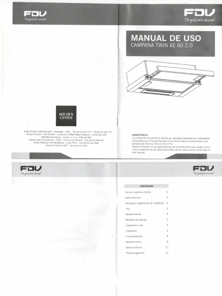 Manual de Uso - Campana Twin XE 60 2.0 FDV | PDF