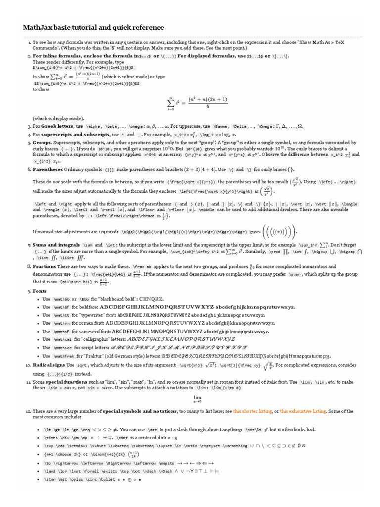 MathJax Basic Tutorial and Quick Reference | PDF | Bracket | Matrix (Mathematics)