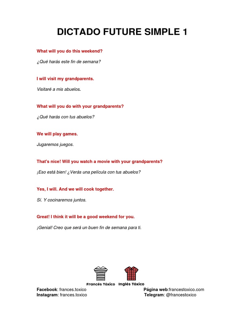 Respuestas Dictado Future Simple 1 | PDF