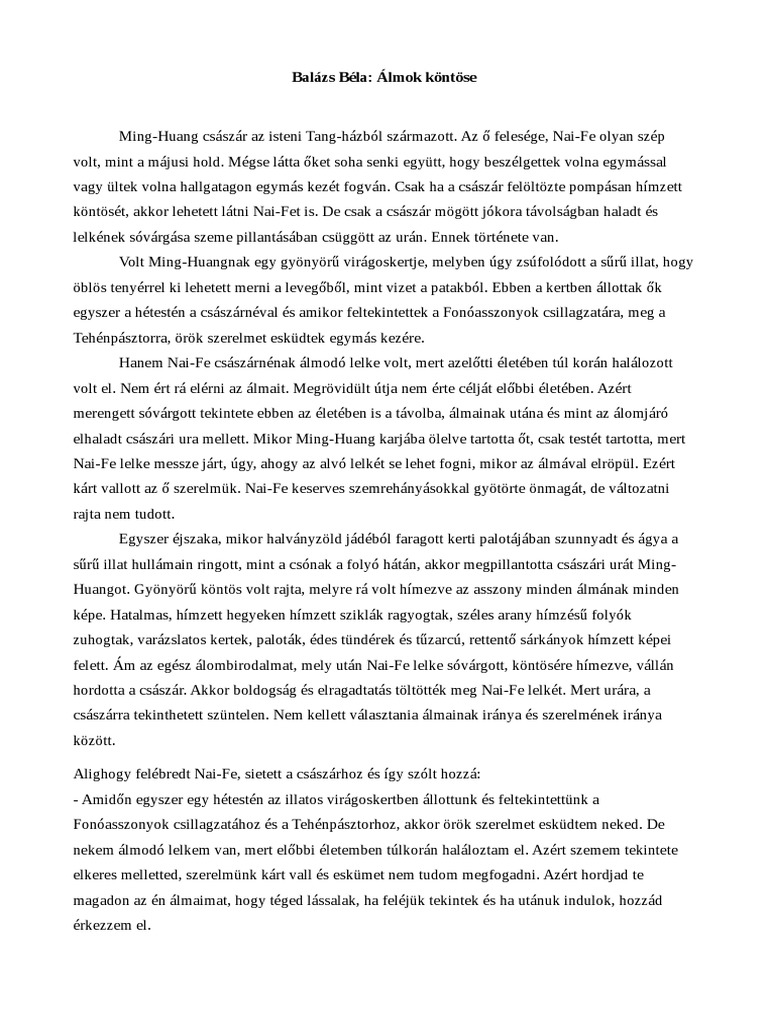 Balázs Béla: Álmok Köntöse | PDF