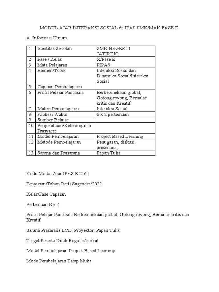 Modul Ajar Interaksi Sosial IPAS SMK | PDF