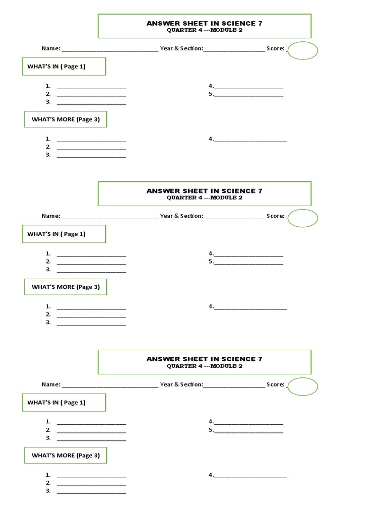 Answer Sheet Quarter 4 Science 7 - Module 2 | PDF | Business