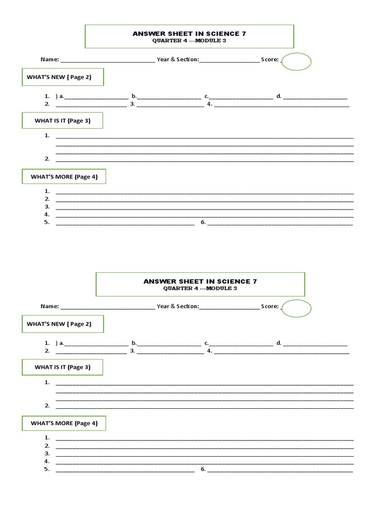 Answer Sheet Quarter 4 Science 7 - Module 3 | PDF | Business