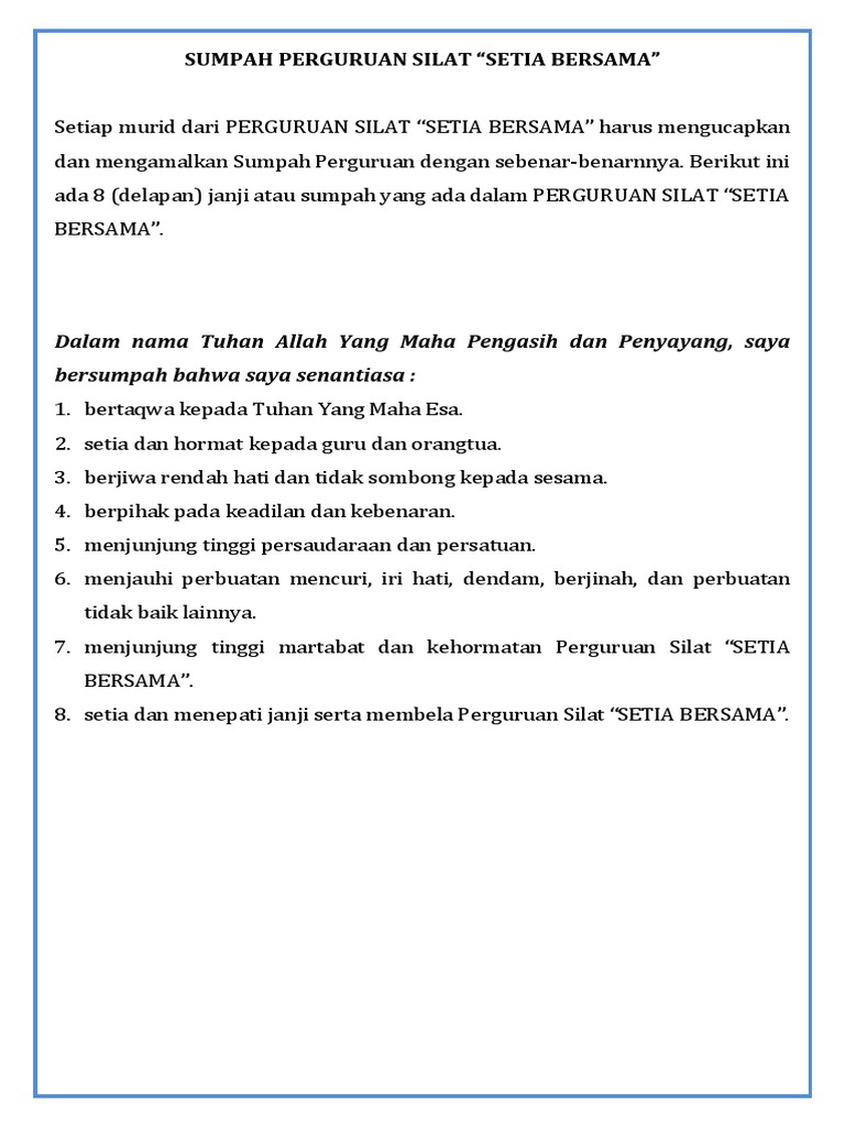 Contoh Sumpah Perguruan Silat | PDF