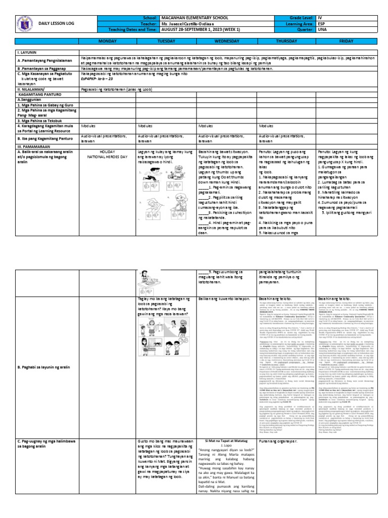 DLL_ESP-4_Q1_W1_Nakapagsasabi-ng-katotohanan | PDF