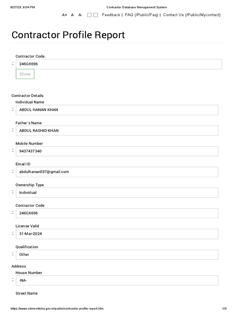 Contractor Profile Report for Abdul Khan | PDF | Computers