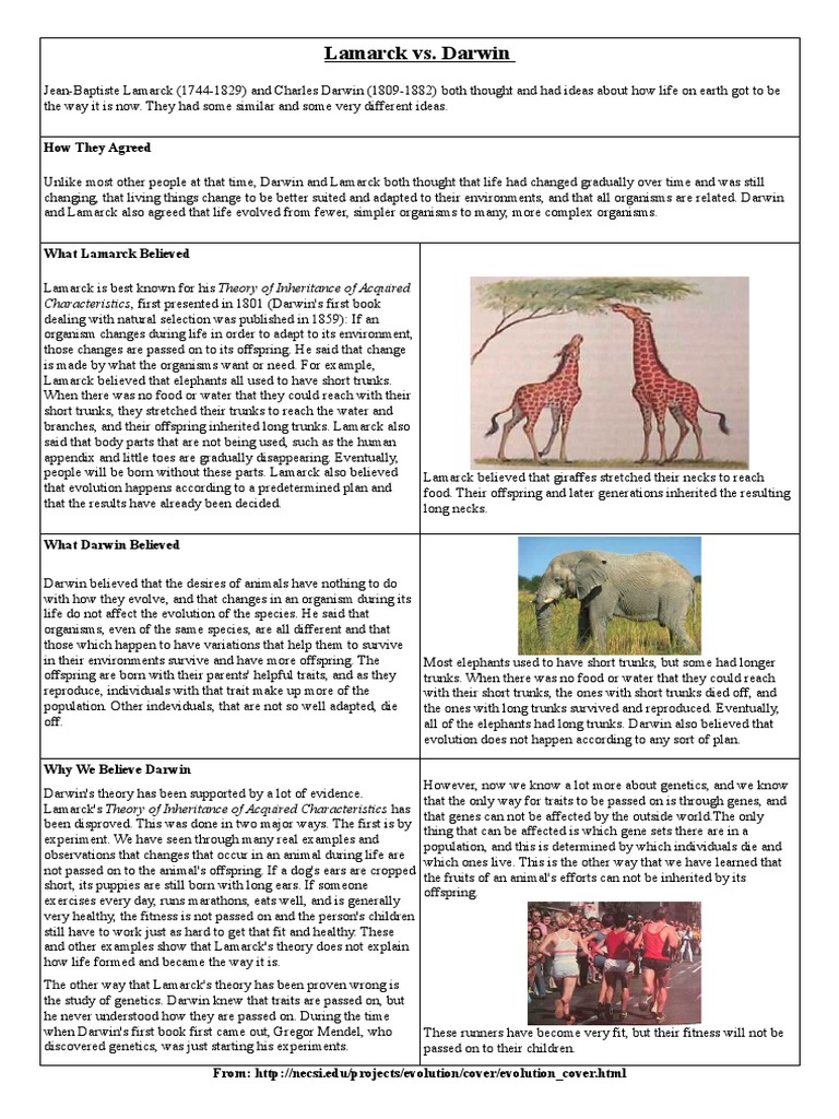 Lamarck Vs Darwin | PDF