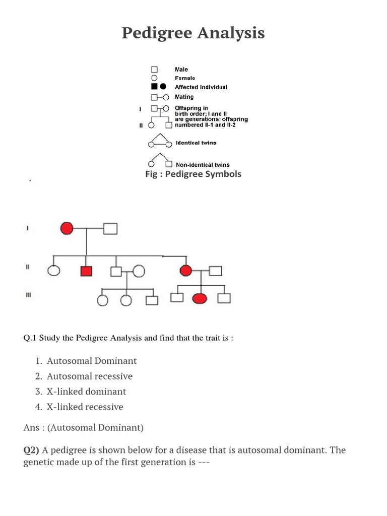 Pedigree Analysis CLASS 12 Q & A | PDF | Science & Mathematics