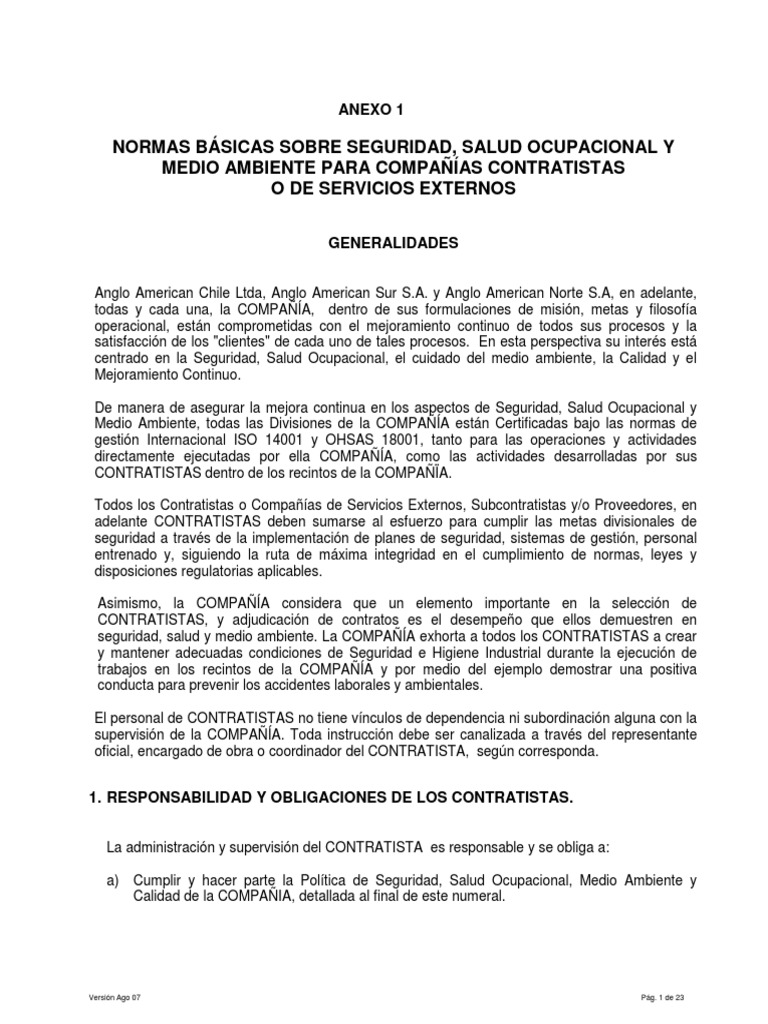 Normas Basicas SHEQ AA Chile Version Final 23 Oct 07 | PDF