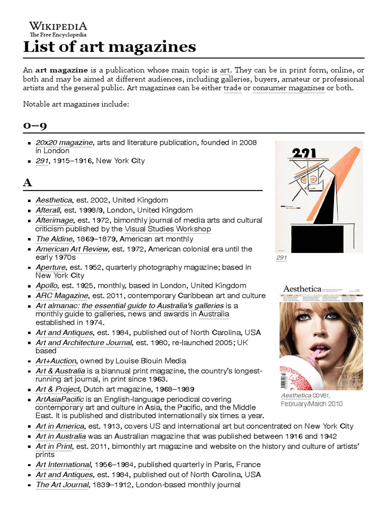 List of Art Magazines - Wikipedia | PDF | Art