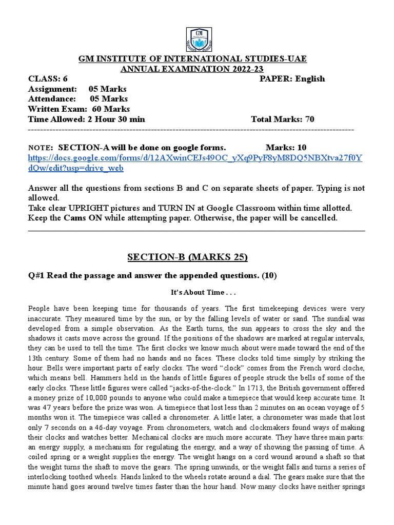 6 English Final Paper | PDF | Clock | Watch