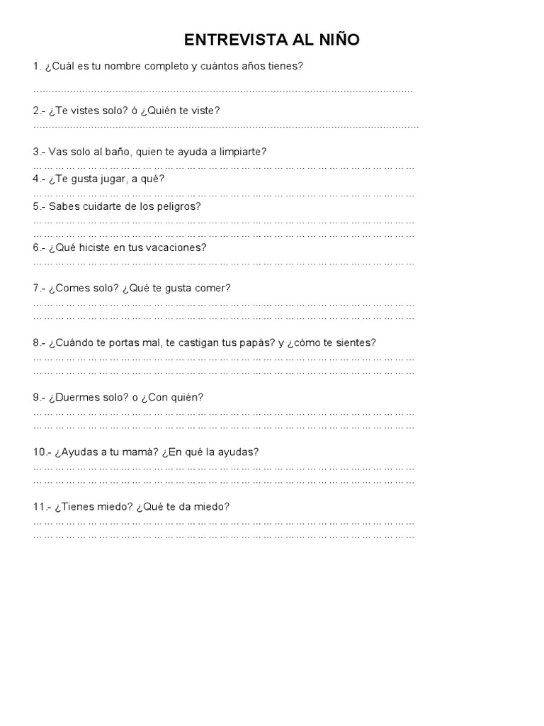 Entrevista a un Niño: Vida y Rutinas | PDF | Relaciones personales ...