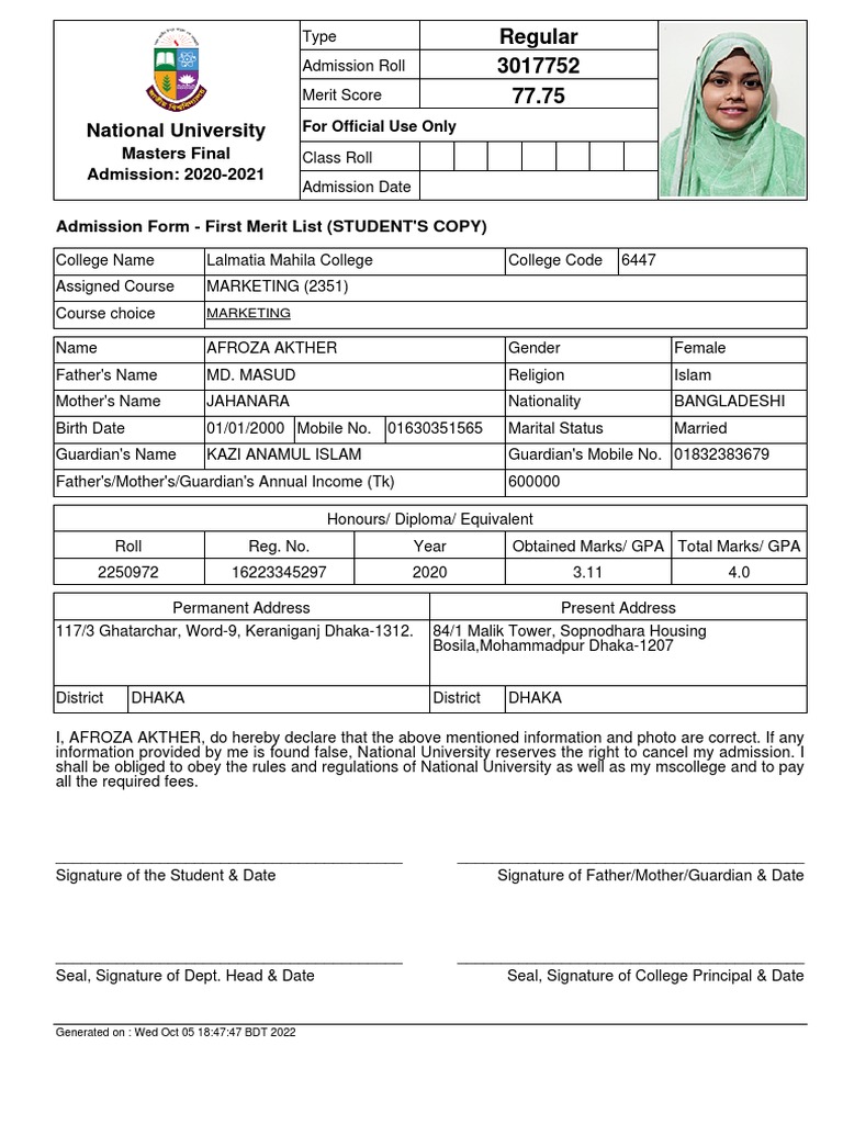 Admission Form | PDF | Justice | Crime & Violence