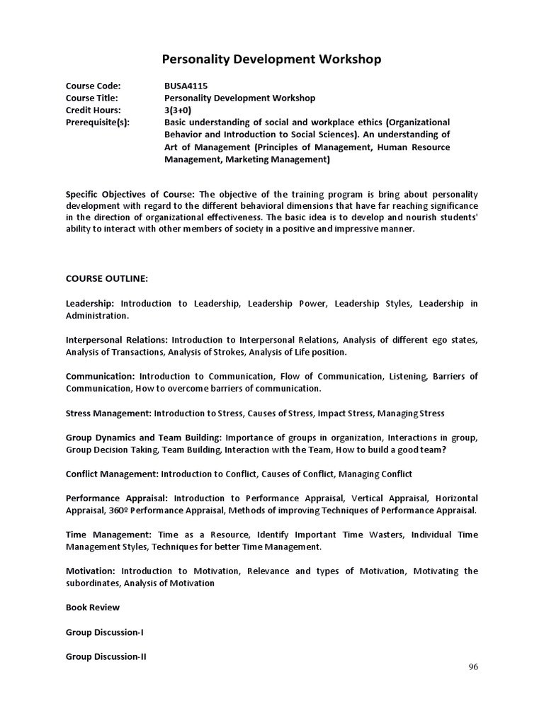 Personality Development Workshop Pdf Leadership Communication