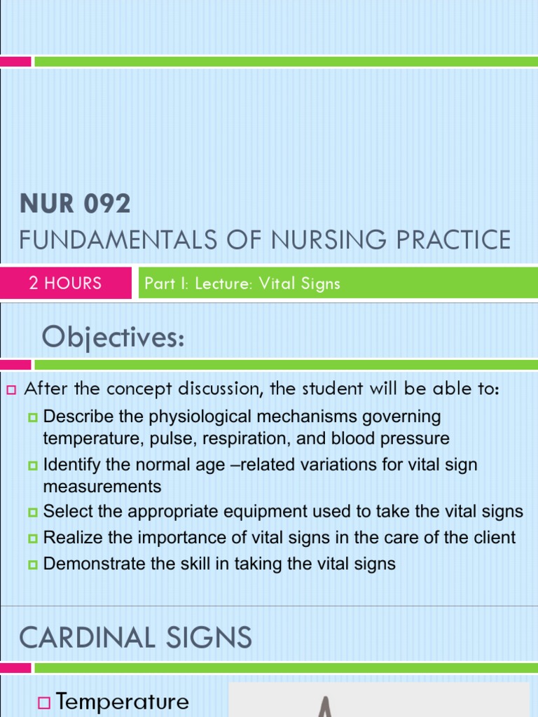 RLE 2 - Lecture on Vital Signs | PDF | Pulse | Thermoregulation