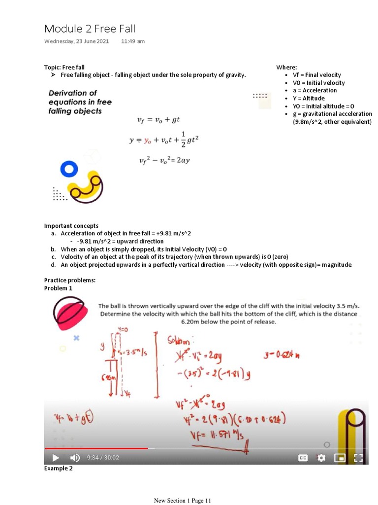 Rectilinear Motion - Free Fall | PDF