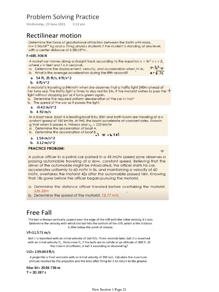 Rectilinear and Projectile Motion Practice Problems | PDF