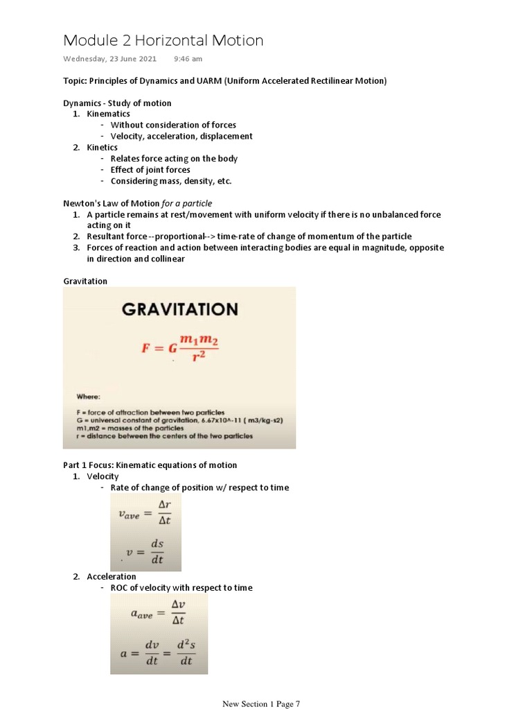 Rectilinear Motion - Horizontal Motion | PDF | Science & Mathematics