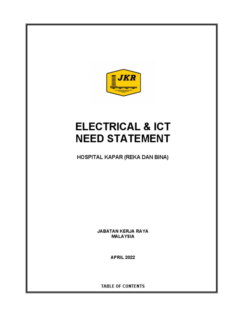 Electrical & Ict Need Statement: Hospital Kapar (Reka Dan Bina) | PDF ...