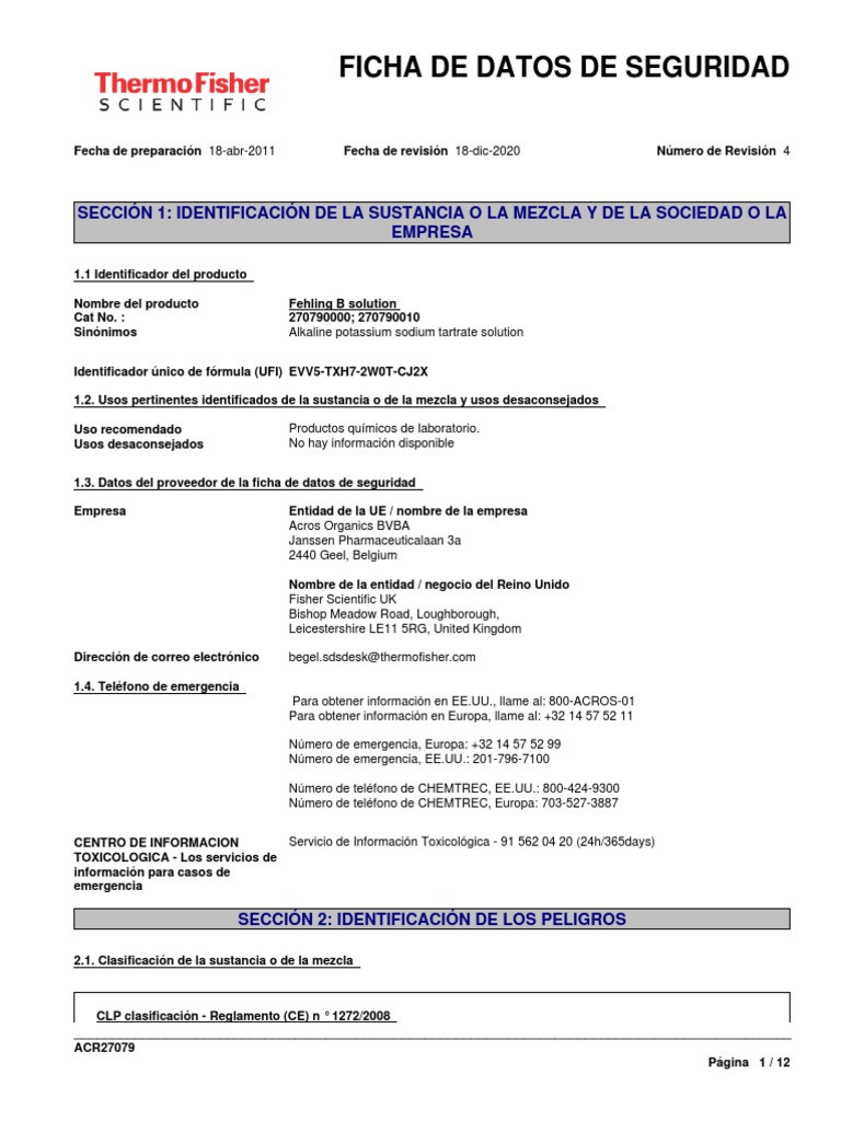 FDS Fehling B Solution | PDF | Química Física | Sustancias químicas