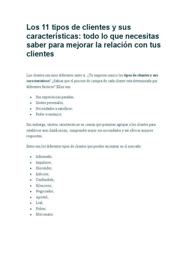 11 Tipos de Clientes | PDF | Cliente | Marca