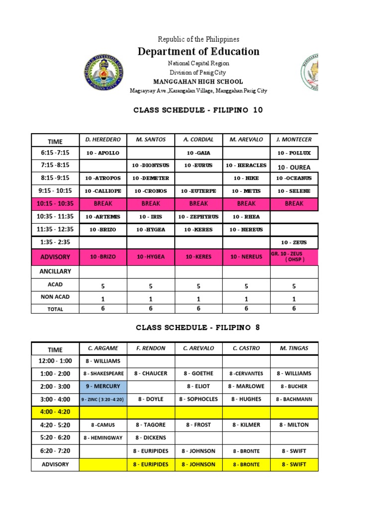 Class Sched by Dept 2023 2024 | PDF