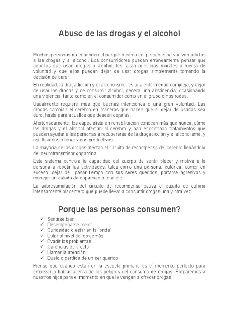 Consumo de Drogas y Alcohol | PDF | La dependencia de sustancias | Alcoholismo
