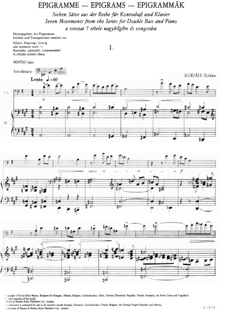 Kodaly - Epigrams For D.Bass and Piano (ed.L.Montag) | PDF
