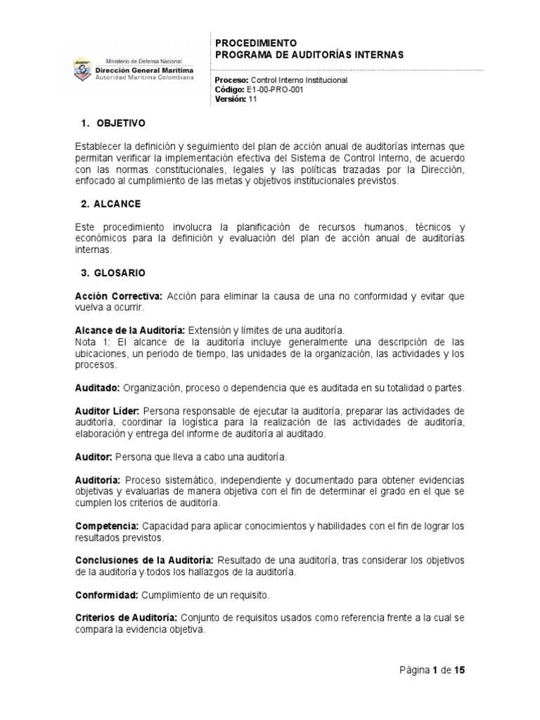 E1-00-PRO-001 Programa de Auditorias Internas V11 | PDF | Auditoría | Contralor