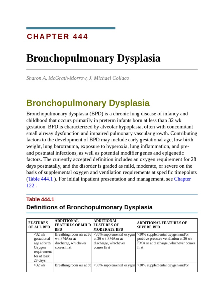Bronchopulmonary Dysplasia | PDF | Respiratory Diseases | Medicine