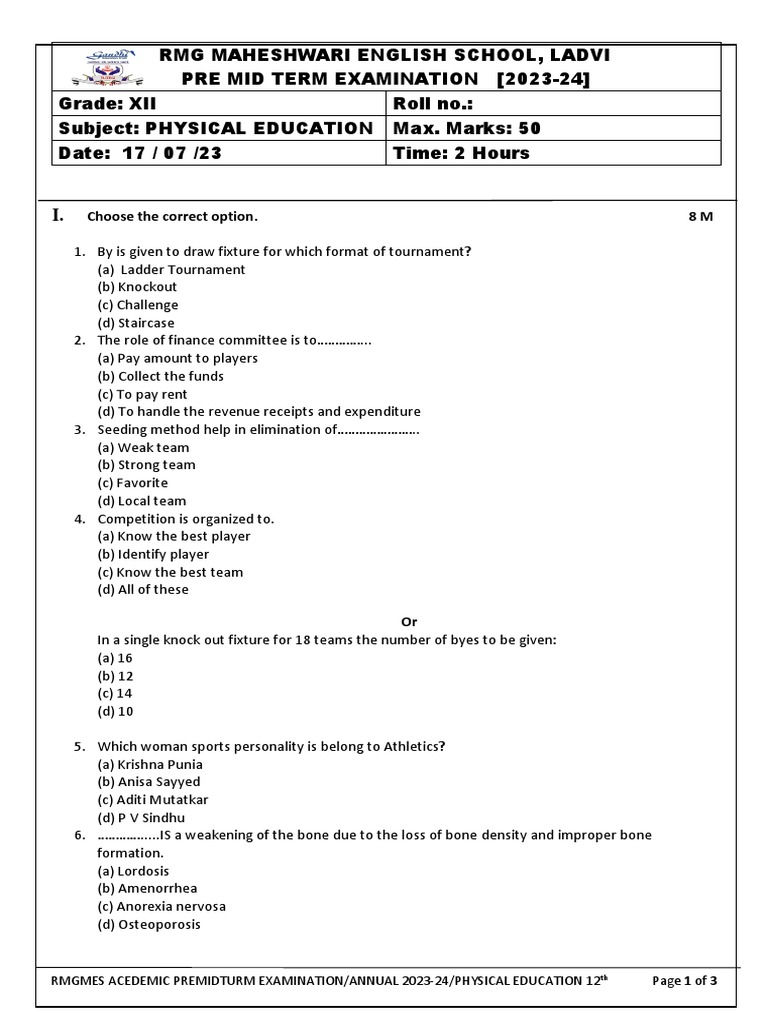 PE Pre Mid Term 12 | PDF | Clinical Medicine
