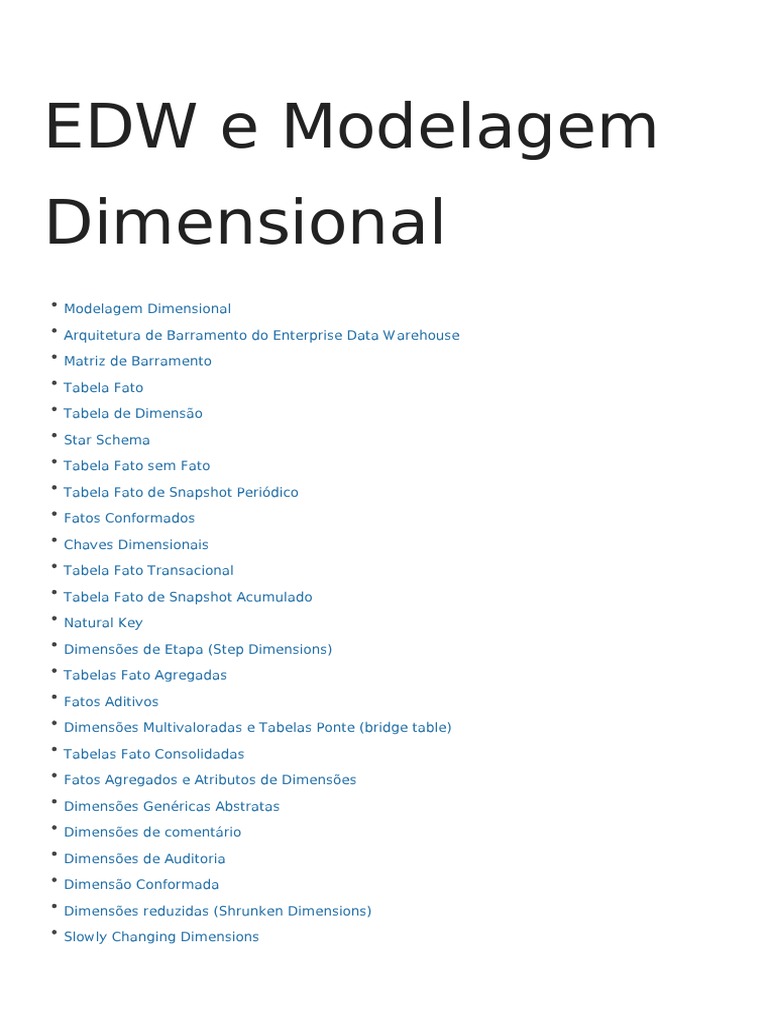 Edw e Modelagem Dimensional | PDF | Tabela (banco de dados) | Dados