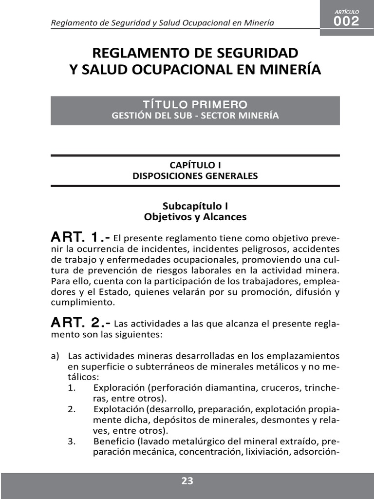 01 Reglamento de Seguridad y Salud Ocupacional en Minería 2020 | PDF | Seguridad y salud ...