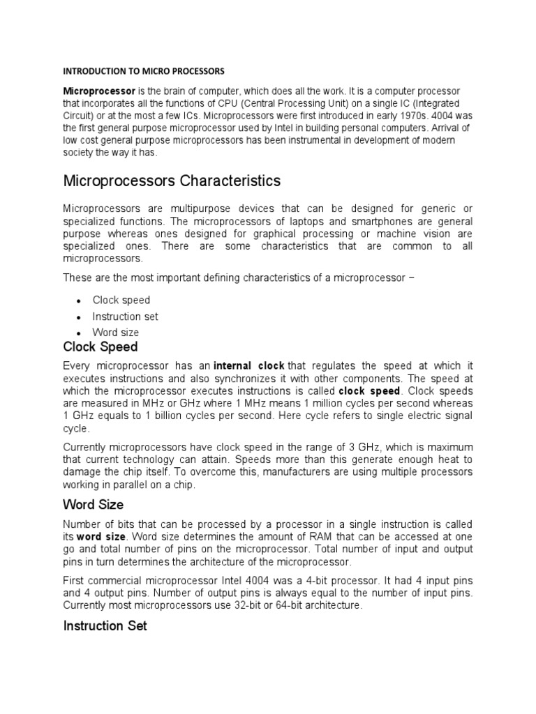 Introduction To Micro Processors | PDF | Central Processing Unit | Microprocessor