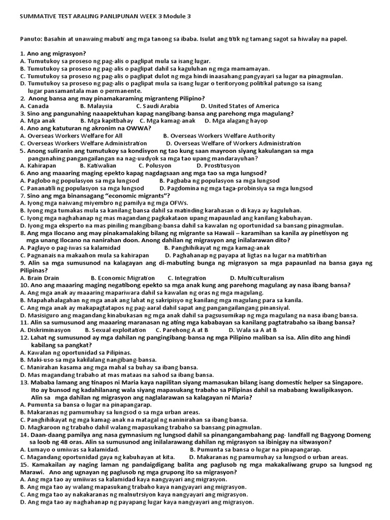 SUMMATIVE TEST q2 Week3 | PDF