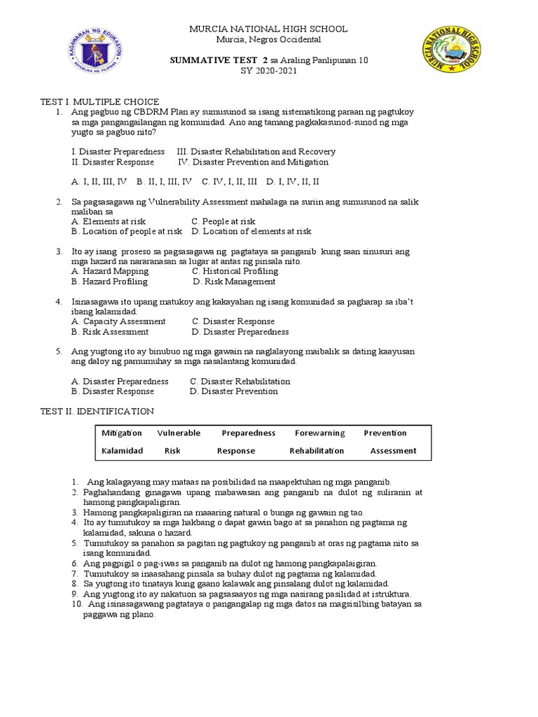 Summative Test and Performance Task Ap10 | PDF