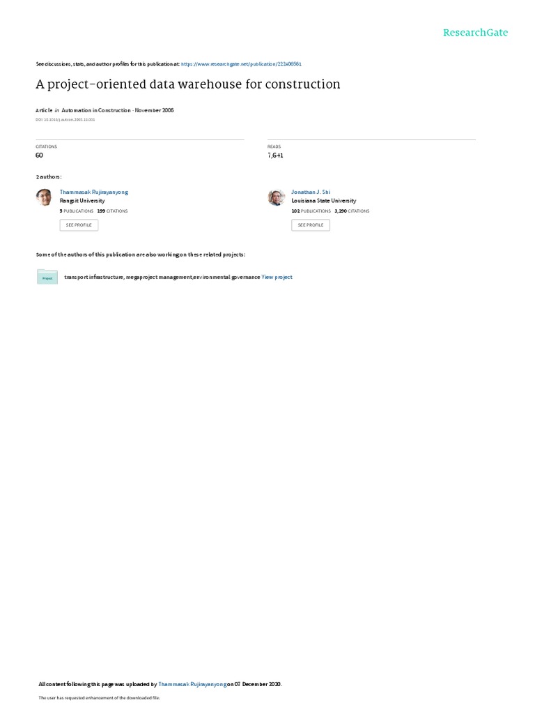 A Project-Oriented Data Warehouse For Construction | PDF