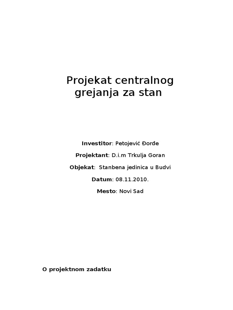 Projekat Centralnog Grejanja Za Stan - Compress | PDF