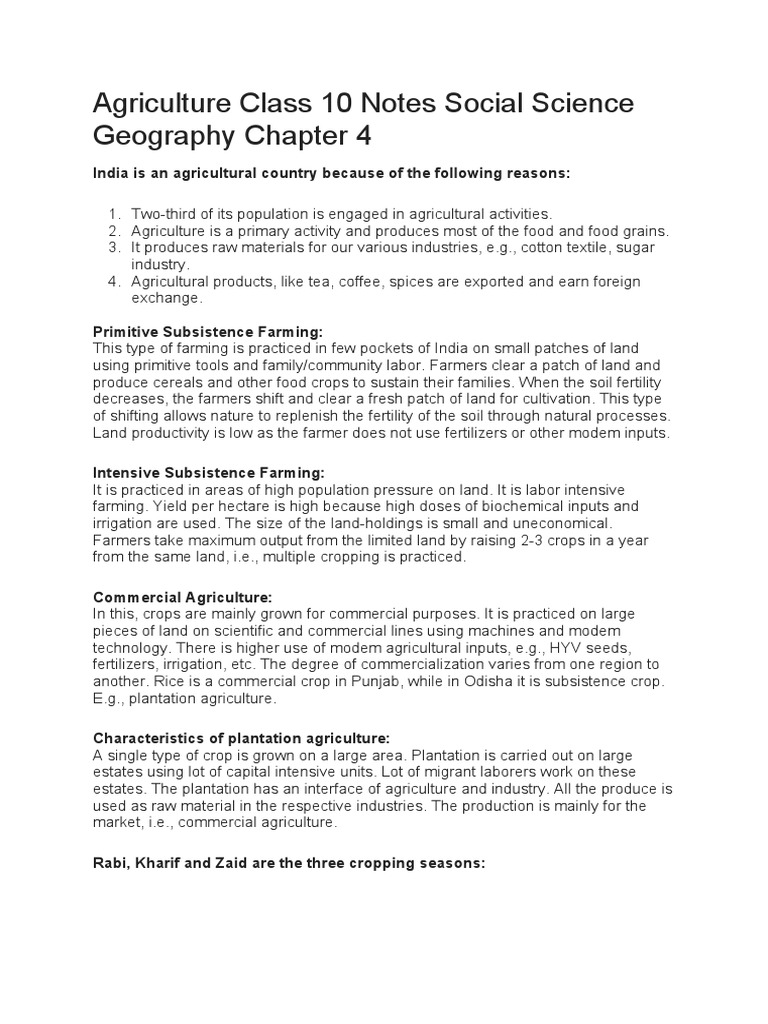 Agriculture Class 10 Notes Social Science Geography Chapter 4 | PDF ...