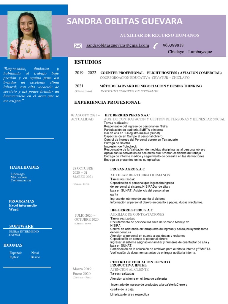 CV. Sandra Oblitas Guevara | PDF