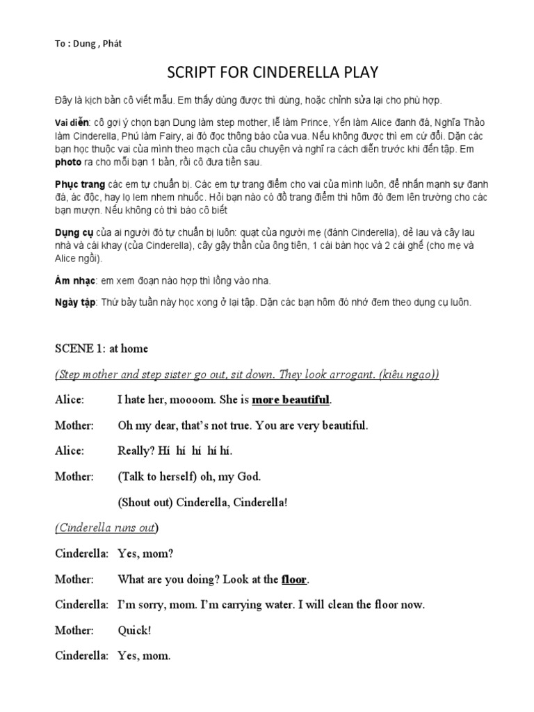 Script For Cinderella Kich Ban Co Be Lo Lem | PDF