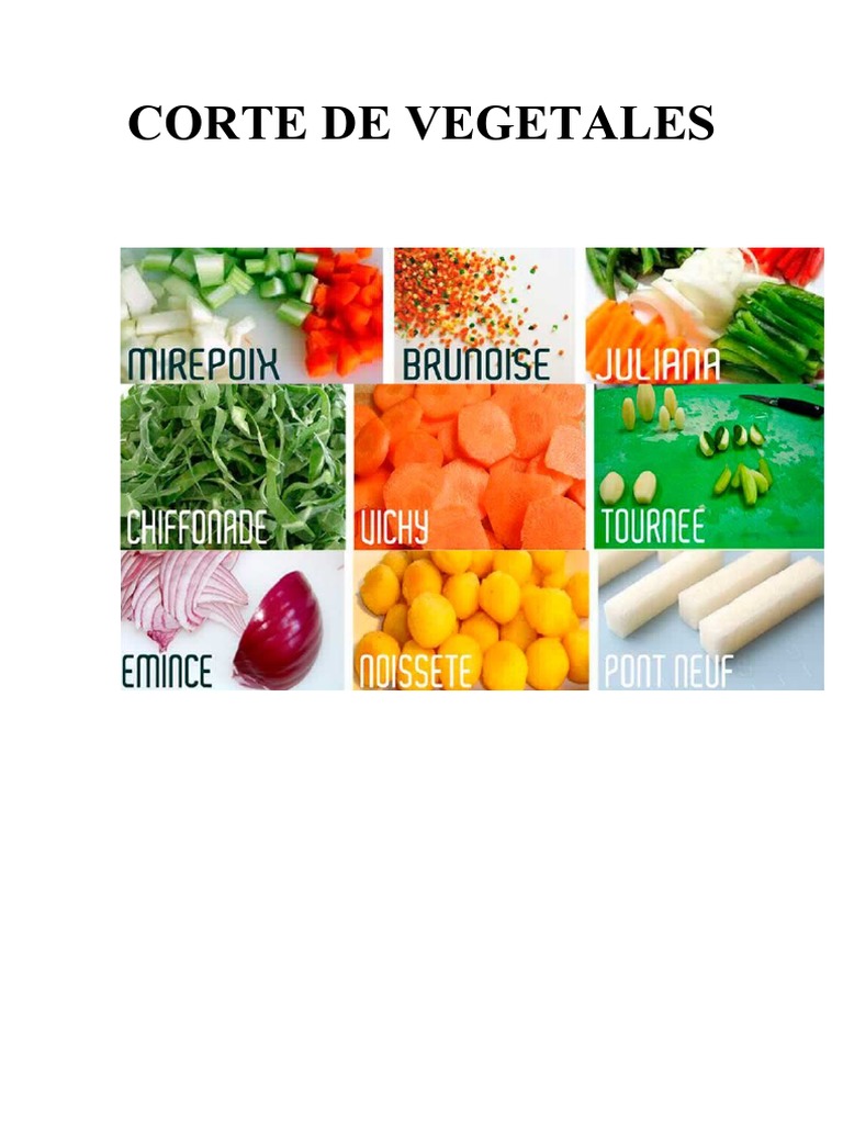 Tipos de cortes de vegetales en cocina | PDF | Cocinando | Plantas