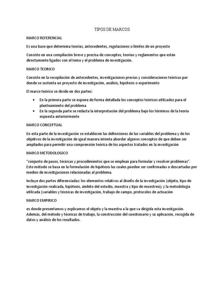 Tipos de Marcos en Investigación | PDF | Teoría | Método científico