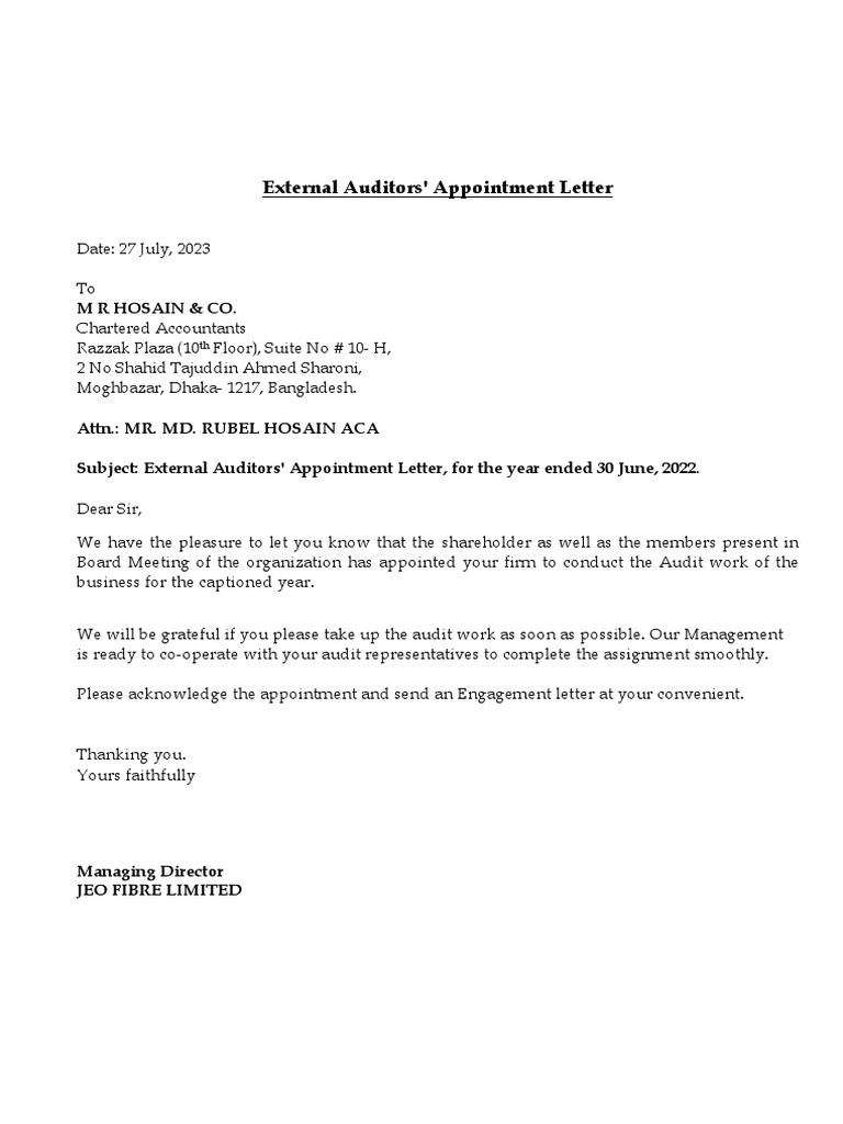 2.client Given Letter | PDF | Going Concern | Audit