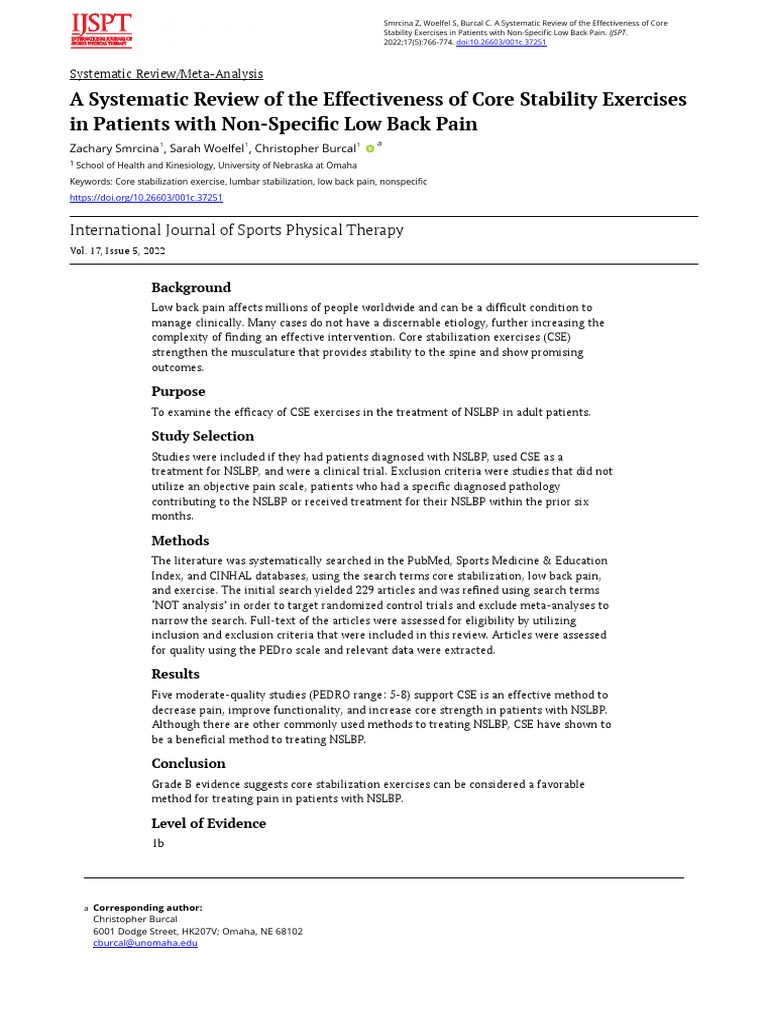 A Systematic Review of The Effectiveness of Core Stability Exercises in ...
