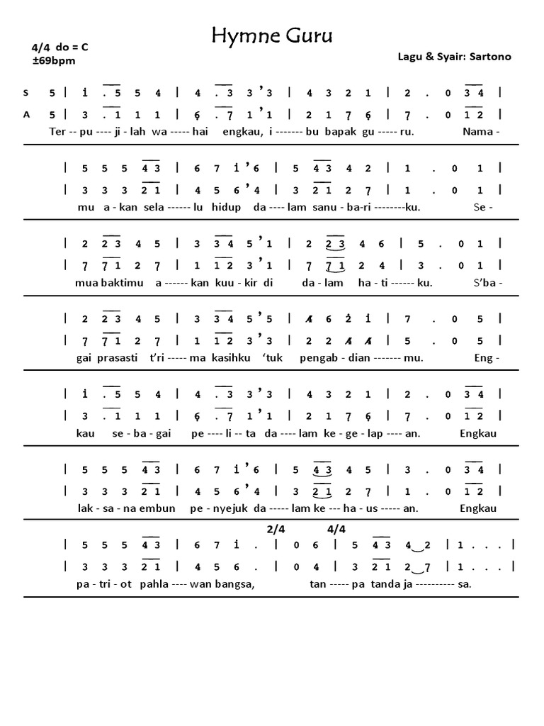 Notasi dan Lirik Hymne Guru | PDF