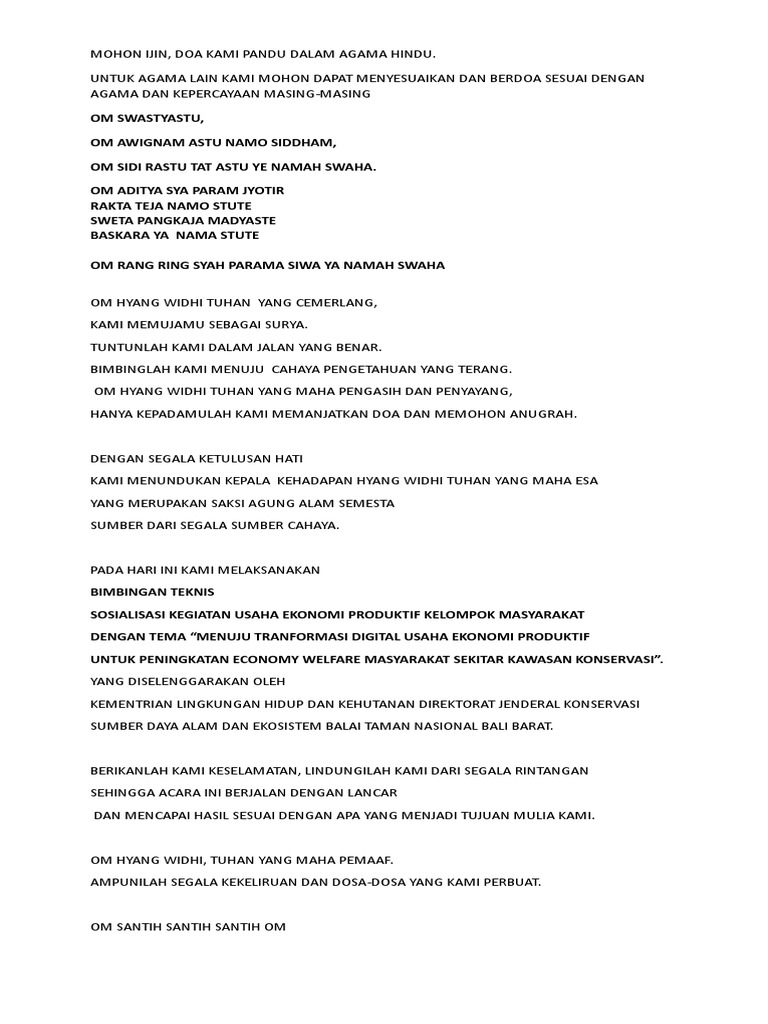 TEKS DOA HINDU | PDF