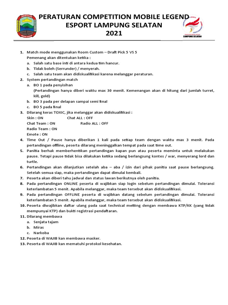 Peraturan Tournament Mobile Legend | PDF