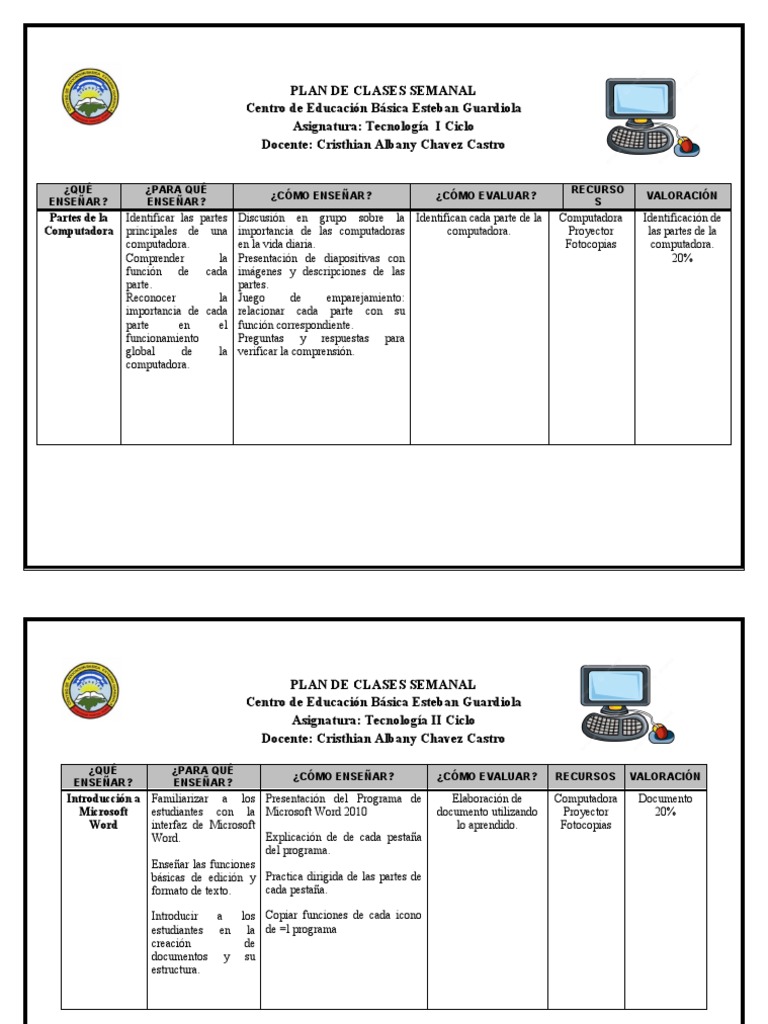 Plan de Clases Semanal | PDF