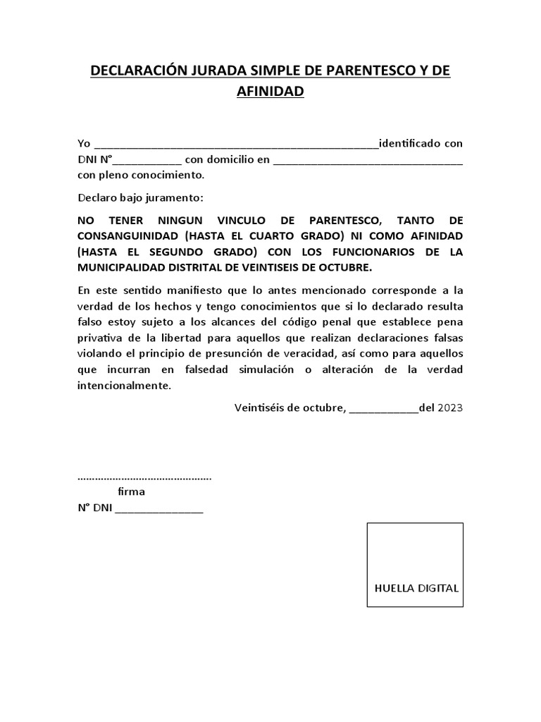 Declaracion Jurada de Parentesco (1) | PDF
